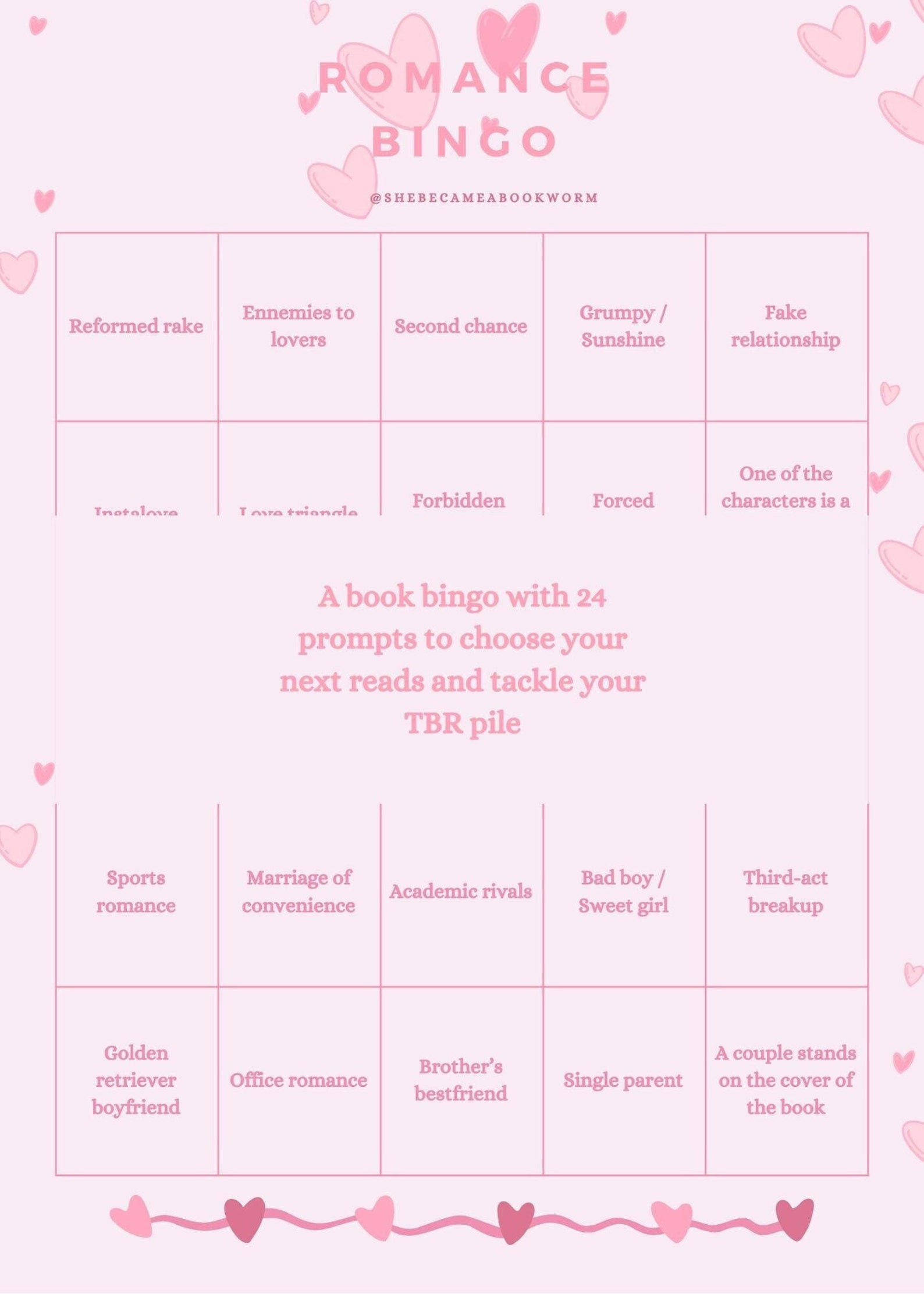 Romance Book Bingo Prompts Challenge Printable Instant Download Game ...