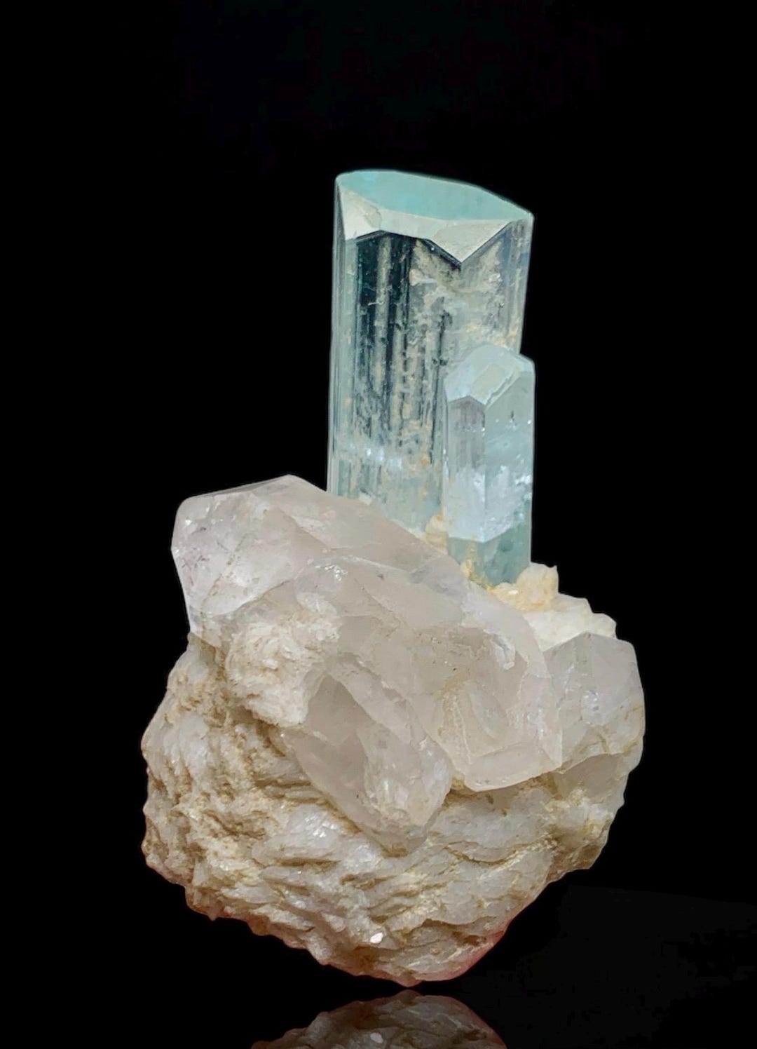 Natural Aquamarine Crystal With Quartz on Matrix Spacimen From Shiger ...
