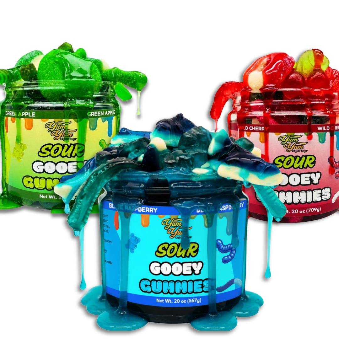 Sour Gooey Gummies – Blue Raspberry, Wild Cherry & Green Apple Candy - Etsy