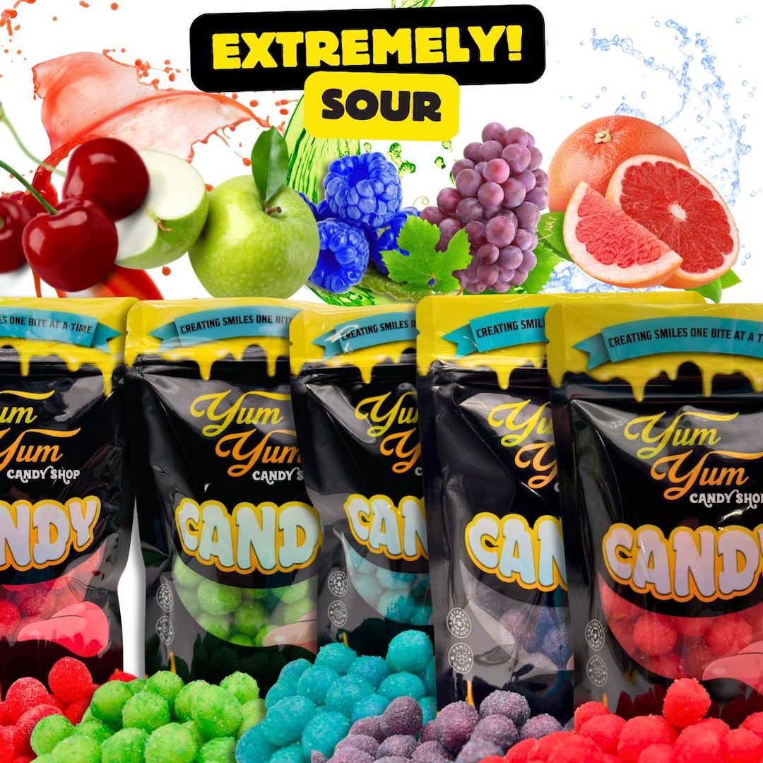 Extreme Sour Balls Candy – Cherry, Green Apple, Blue Raspberry ...