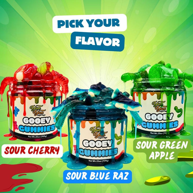 Sour Gooey Gummies – Blue Raspberry, Wild Cherry & Green Apple Candy - Etsy