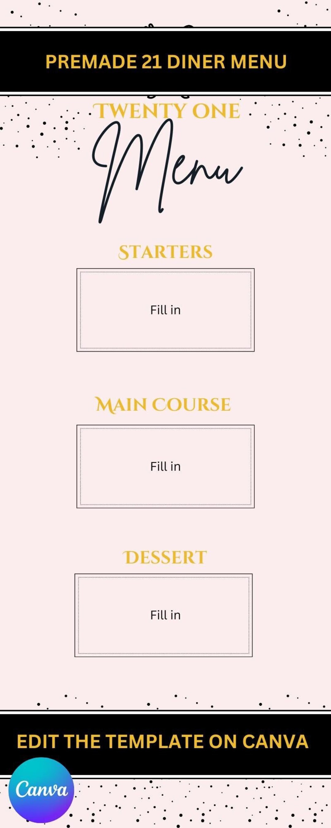 Menu 21 Dinner Template - Etsy