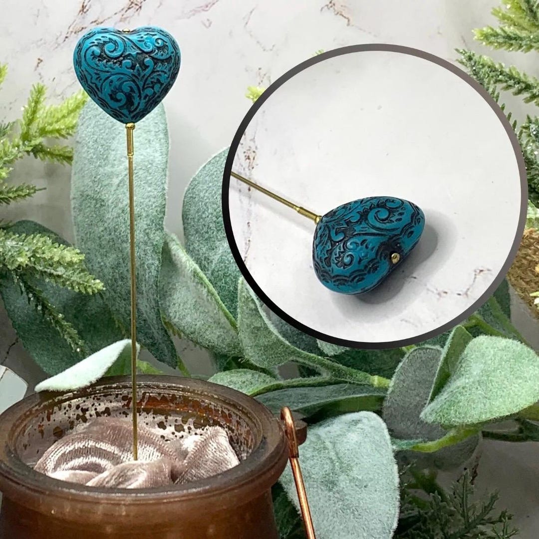 Dark Turquoise Blue Acrylic Heart Filigree Design 6” Pin • Hatpin ...