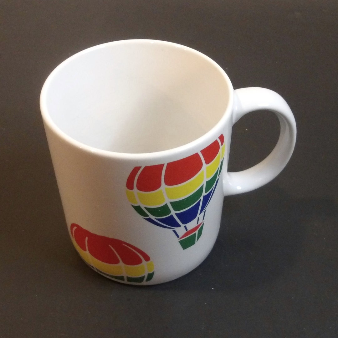 Vintage Rainbow Hot Air Balloons Mug 1980s Ftd Florist White Ceramic