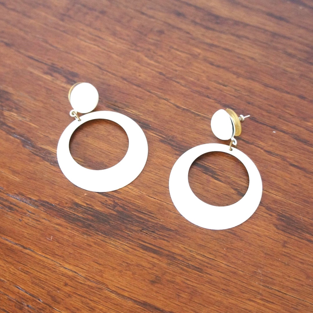 White Enamel Earrings Loops Post Vintage Large - Etsy