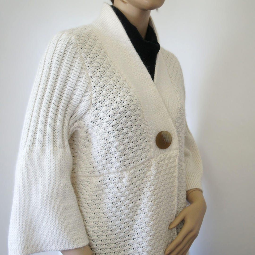 Bulky Cardigan Sweater Vintage Creamy White Knit Three Quarter Bell ...