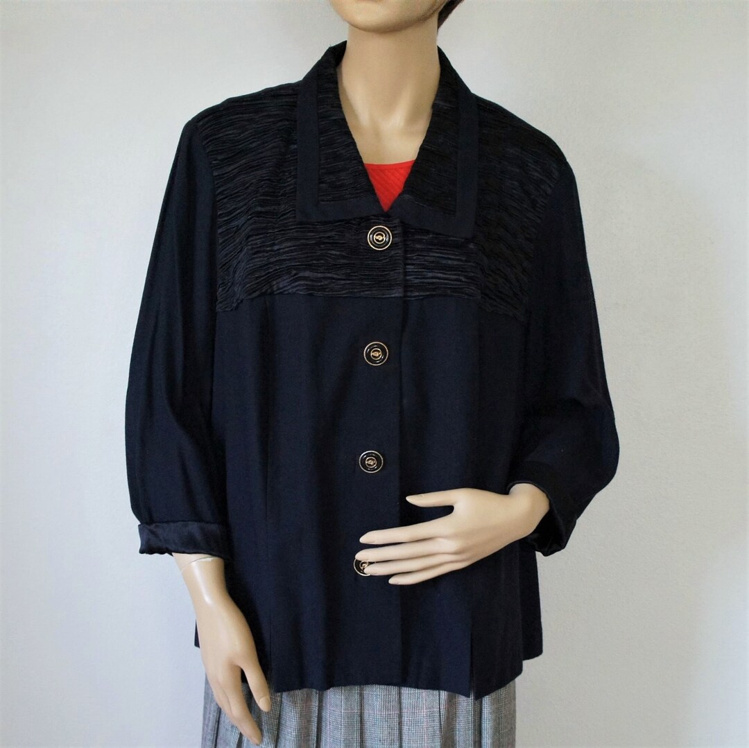 Vintage Jacket Navy Blue Slouchy 50's Style Lightweight Button Front No ...