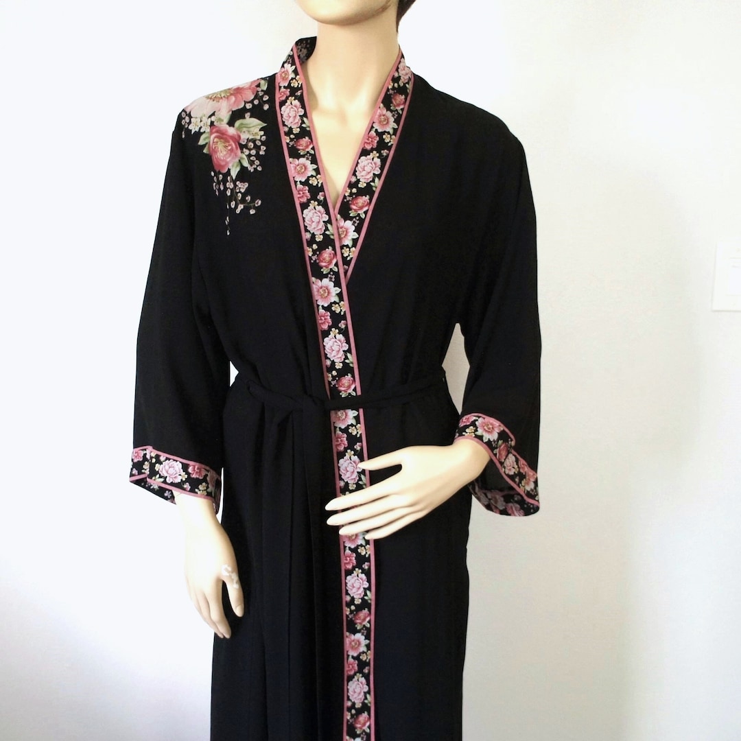 Lingerie Robe Black Sexy Semi Sheer Oscar De La Renta Long Floor Length ...
