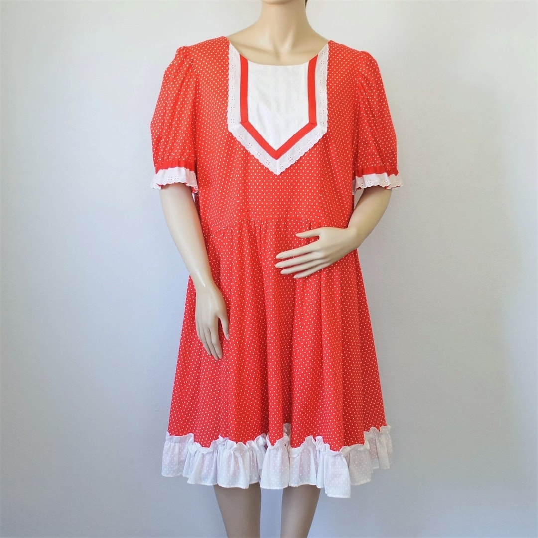 Square Dance Costume Dress Hoedown Red Calico Country Girl Size Large ...