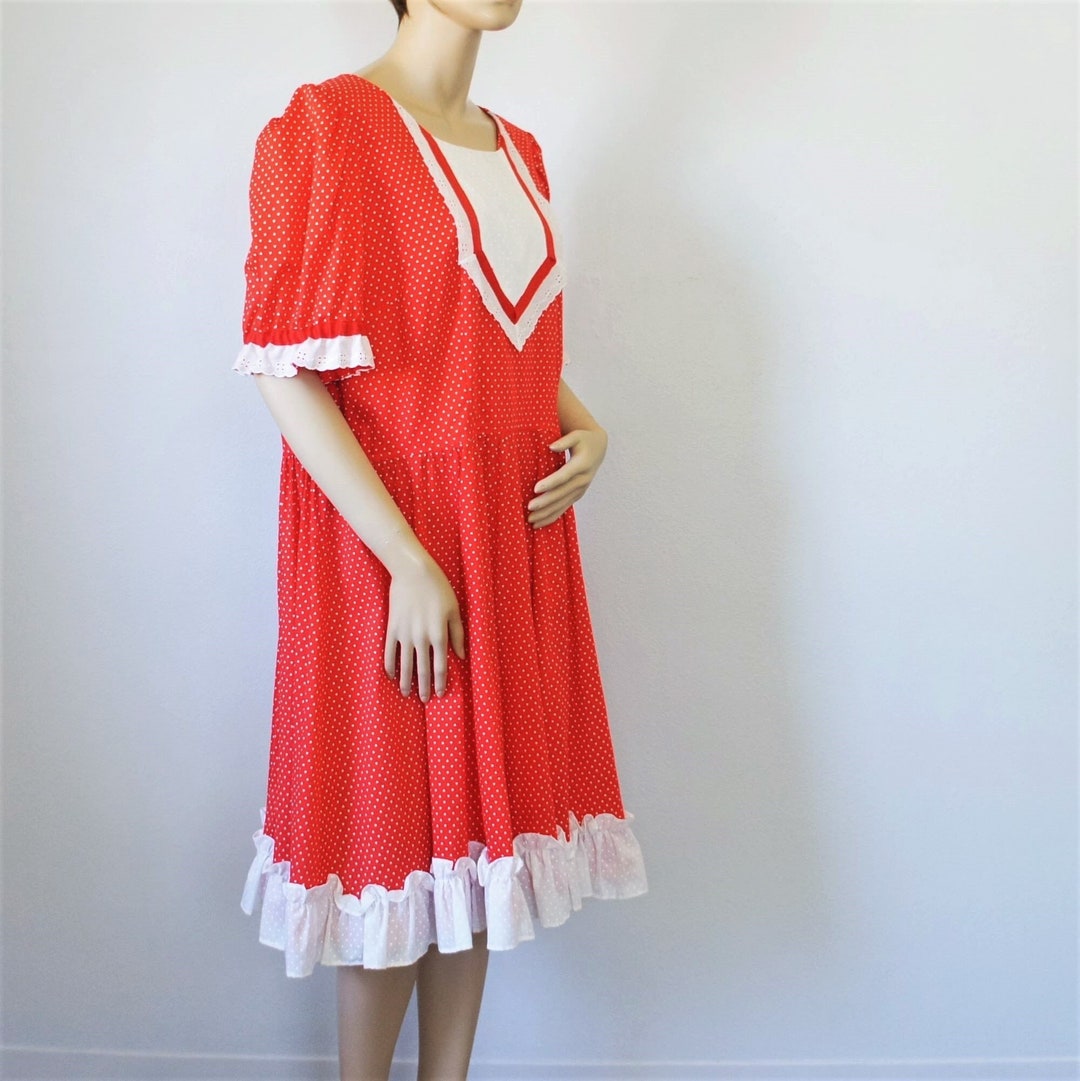Square Dance Dress, Size Large, Costume, Hoedown, Red Calico, Country ...