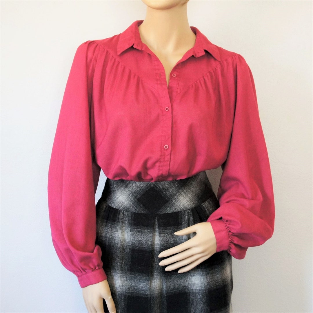 Poet Blouse 1960's Vintage Raspberry Color Vintage Billowy Sleeves ...