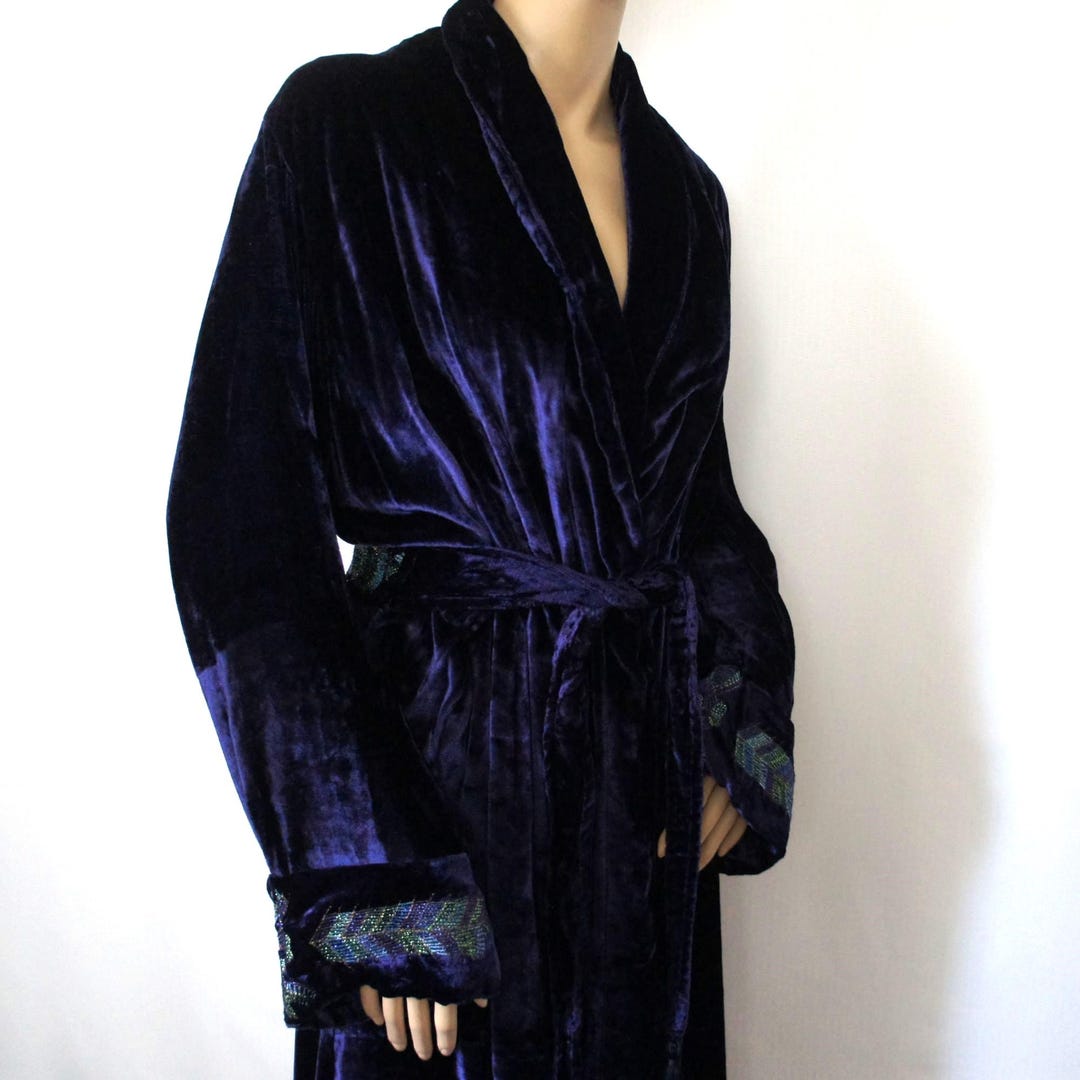 Purple Velvety Robe Hollywood Soft Surroundings Embroidered Long Wrap ...