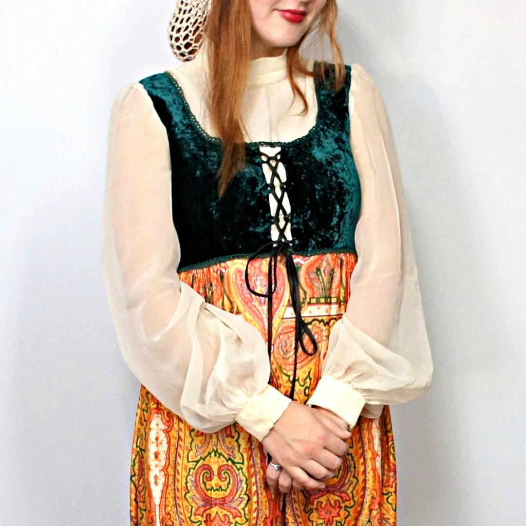 Renaissance Wench Dress Vintage Costume Hippie Style Wench Lace -up ...