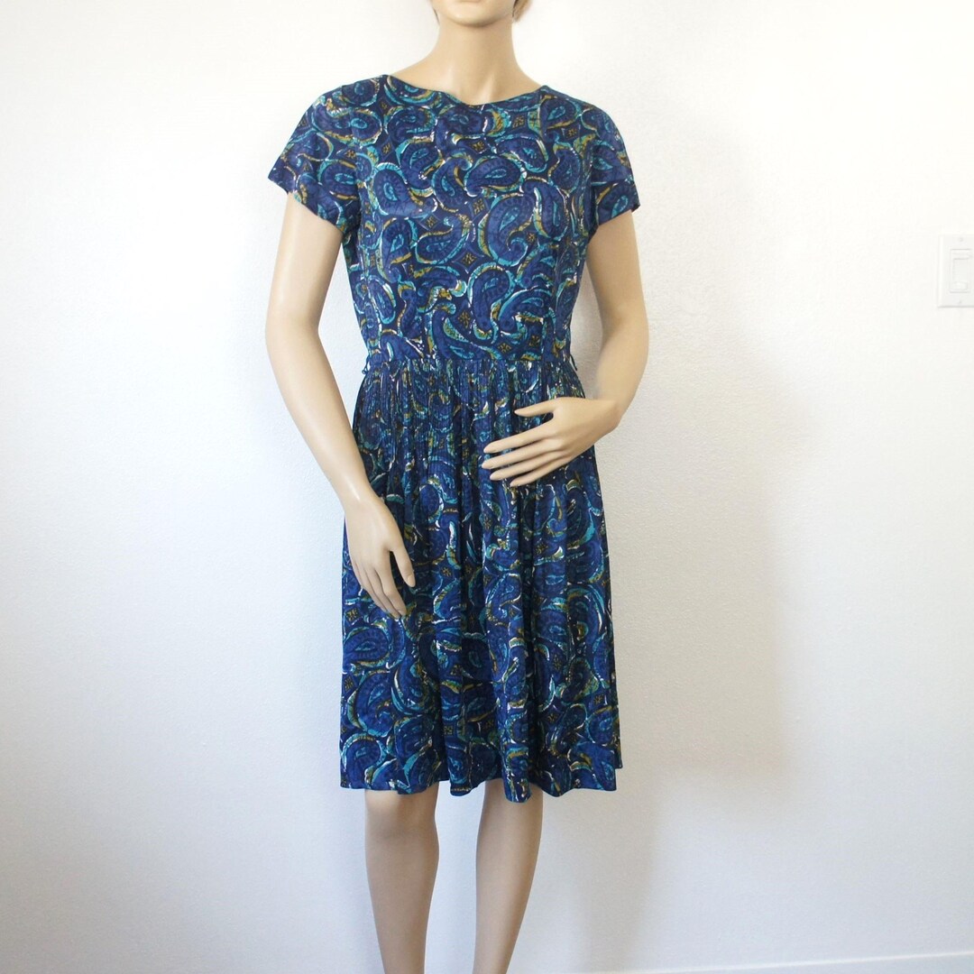 1960's Dress Paisley Susan Ross Vintage Shirtwaist Blue Not Perfect - Etsy