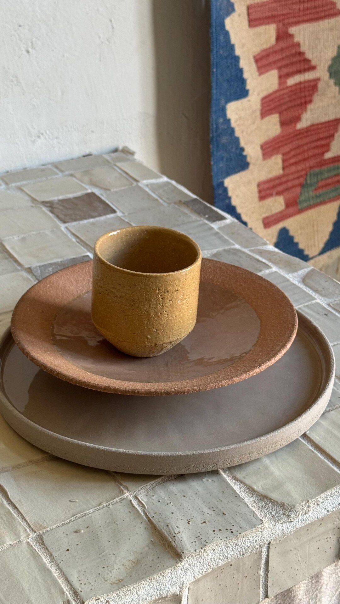 Unique Handmade Ceramic Dinner Set – Cup and 2 Plates in Colorful ...