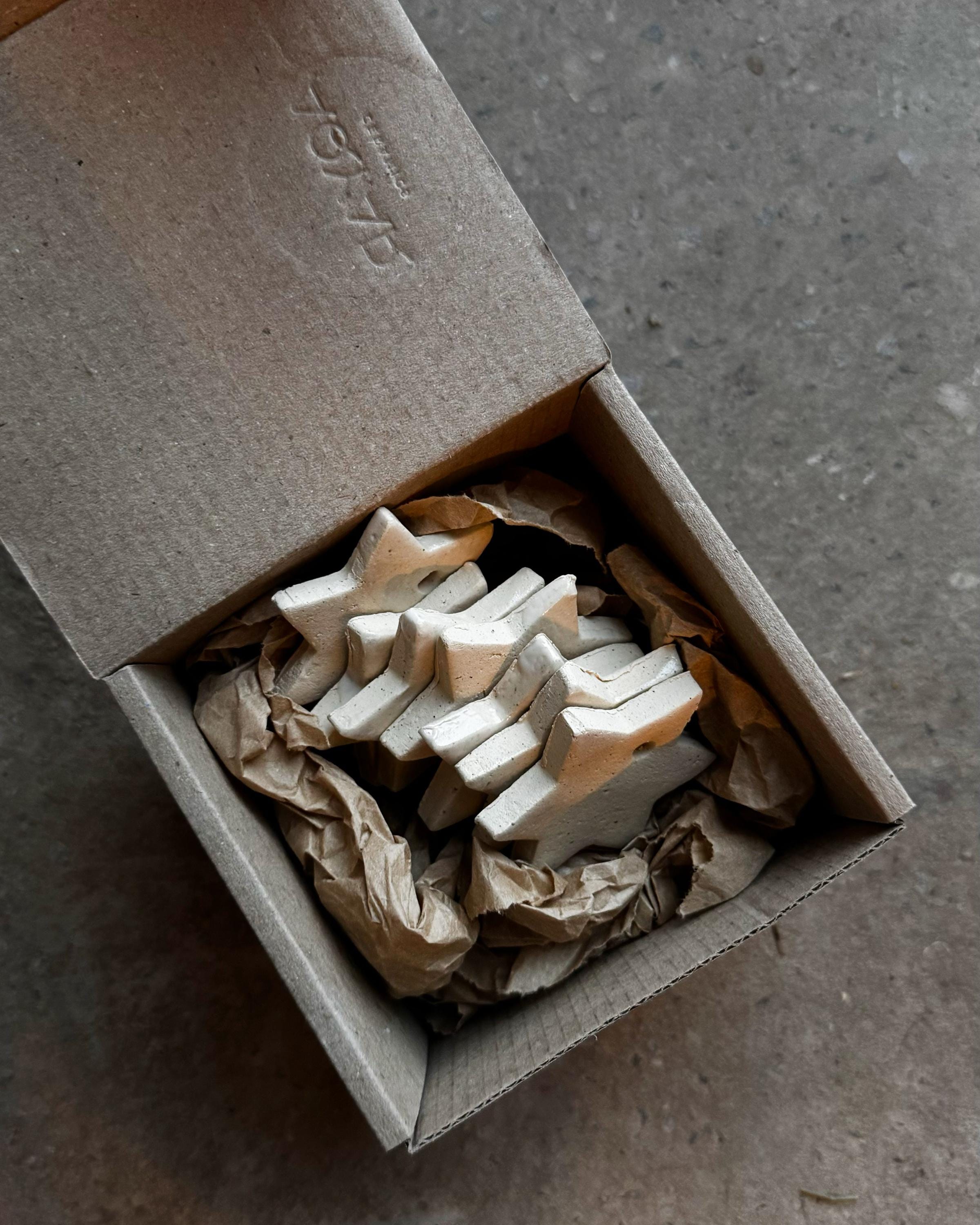 Rustic Ceramic Star Ornaments Set of 8, Handmade Gray White Christmas ...