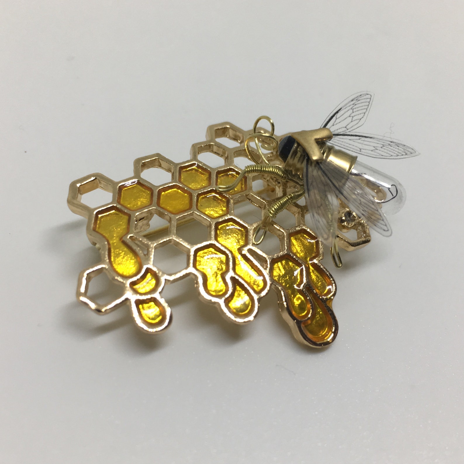 Save the Bees Steampunk Honeycomb and Clockwork Bee Brooch - Etsy UK