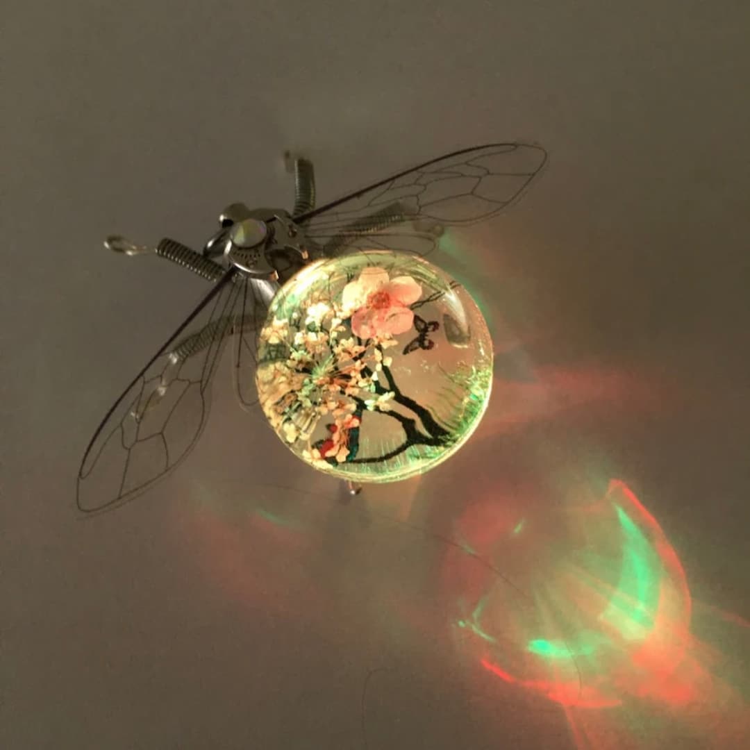 Light up Sakura Bug Steampunk Clockwork Dried Flower Bee Pin Brooch ...