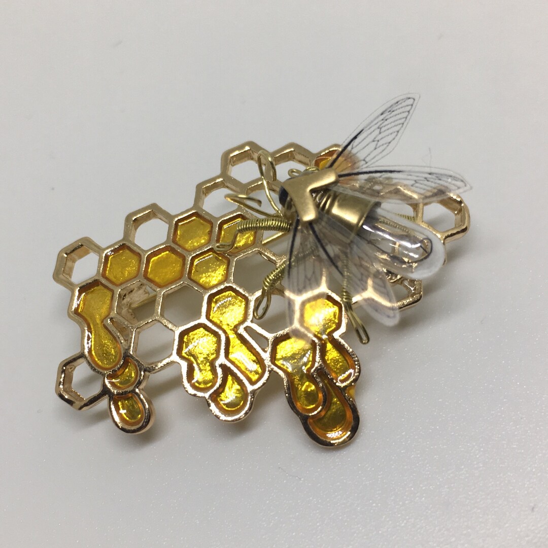 Save the Bees - Steampunk Honeycomb and Clockwork Bee Brooch - Original ...