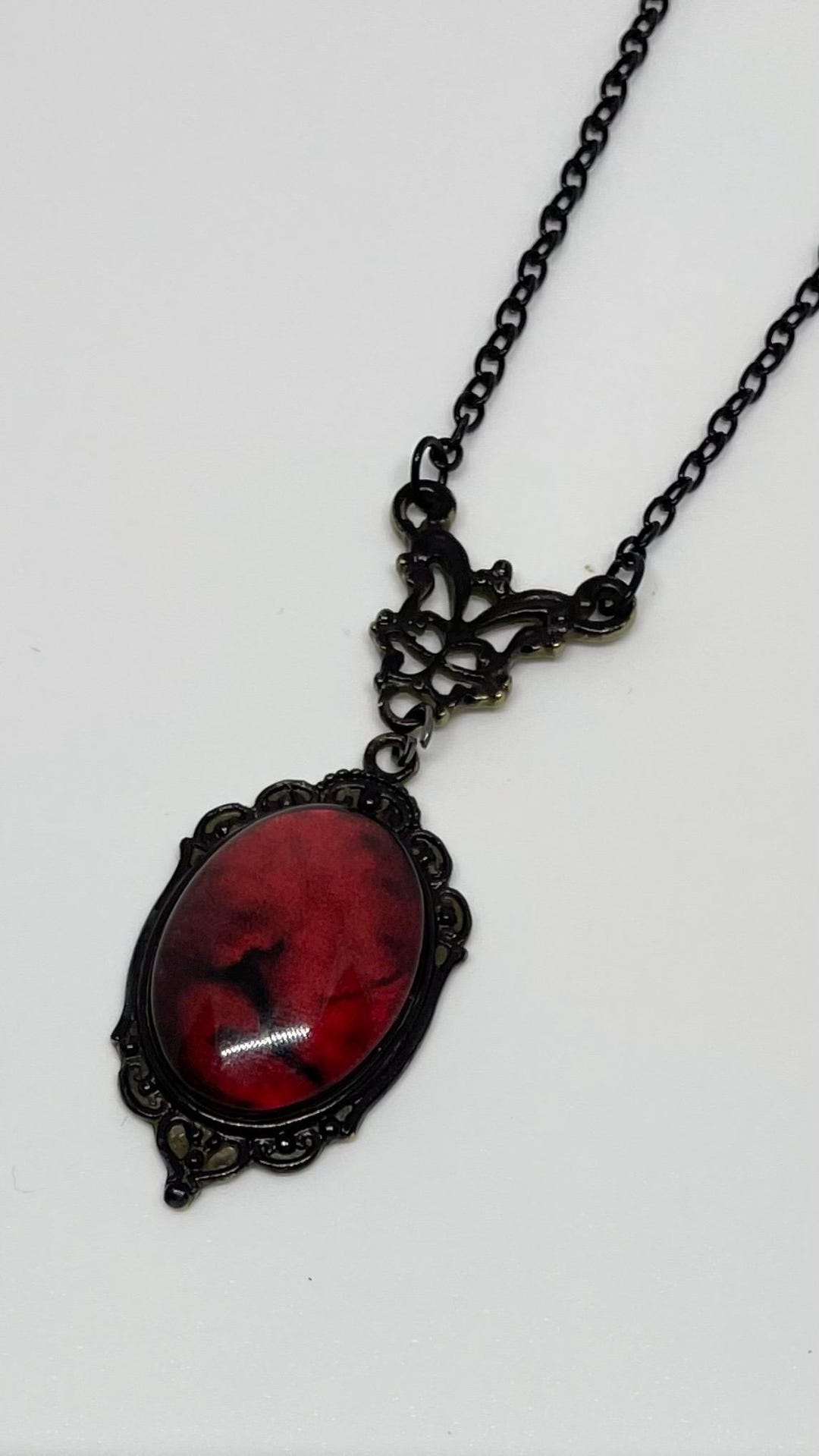Handmade Victorian Gothic Steampunk Cracked Gem Pendant | Black and Red ...