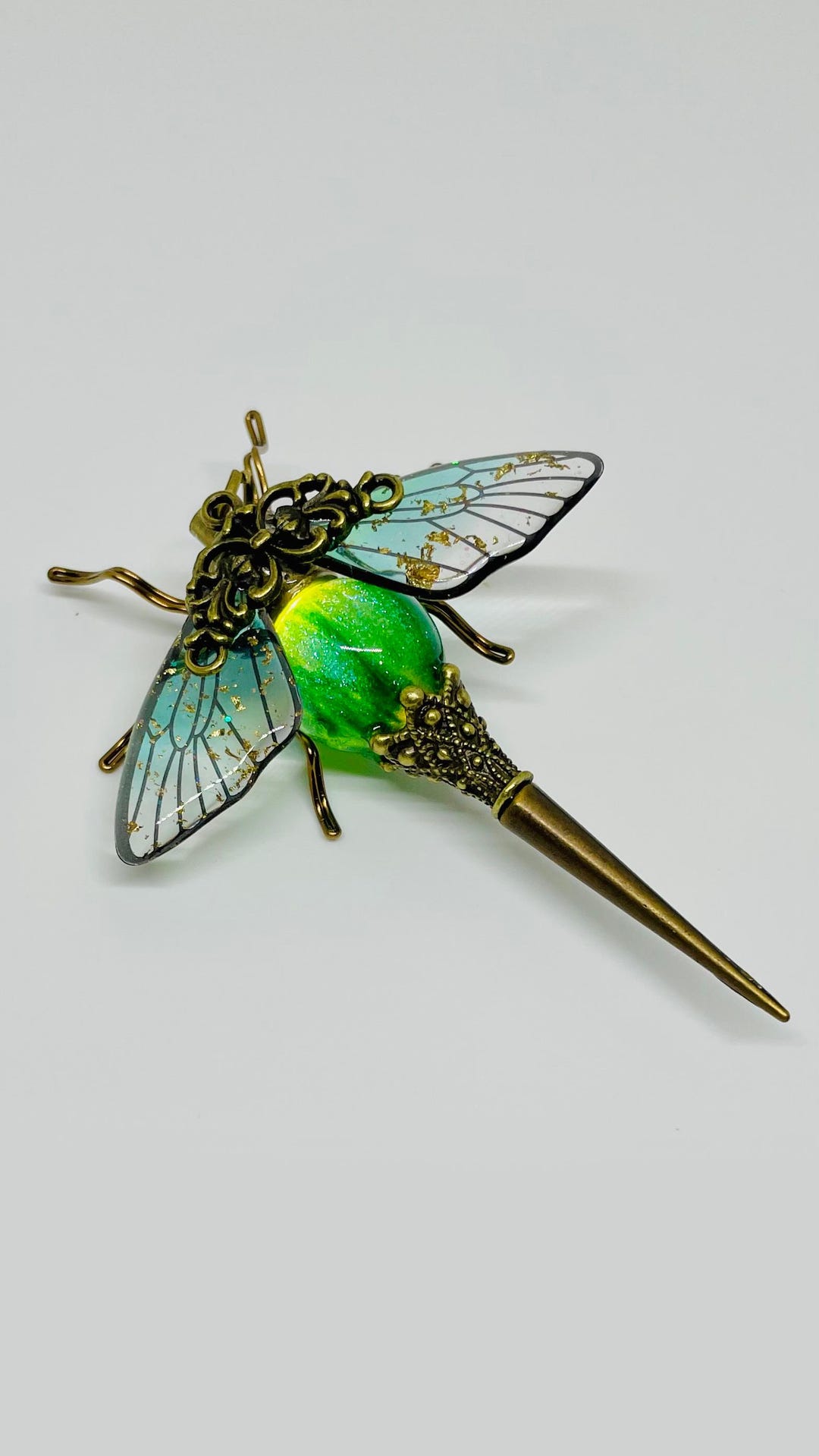 Steampunk Cosmic Wasp Light-up Brooch | Green Glitter Resin Insect Pin ...