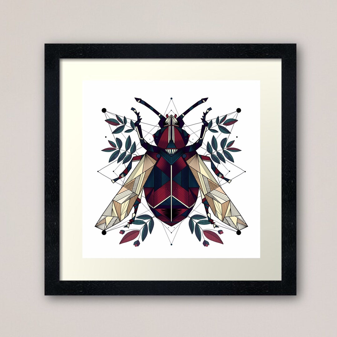 Jewel Beetle Line Art - Retro Geometric Zentangle Beetle Insect ...