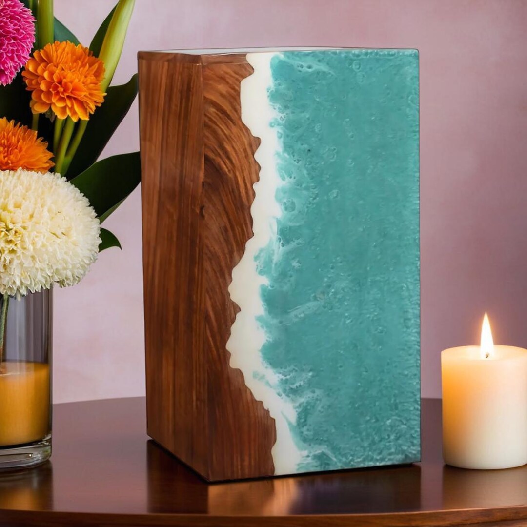 Wooden Cremation Urn Ocean Wave Resin Art Urn Urn for Humans Ashes ...