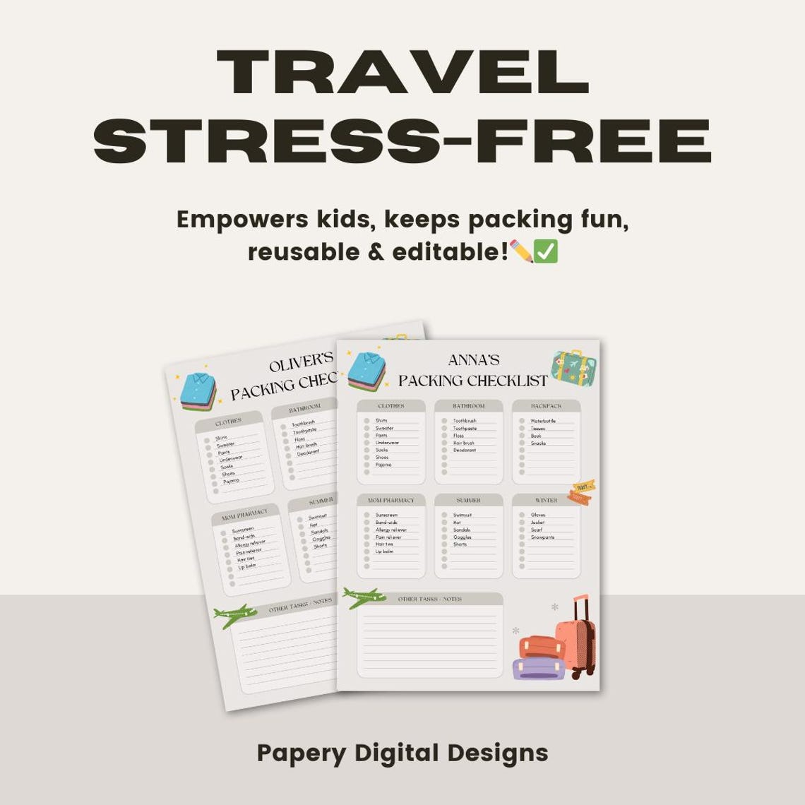 Kid's Packing List | Editable & Printable Checklist | Packing List ...