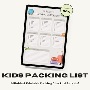 Kid's Packing List | Editable & Printable Checklist | Packing List ...