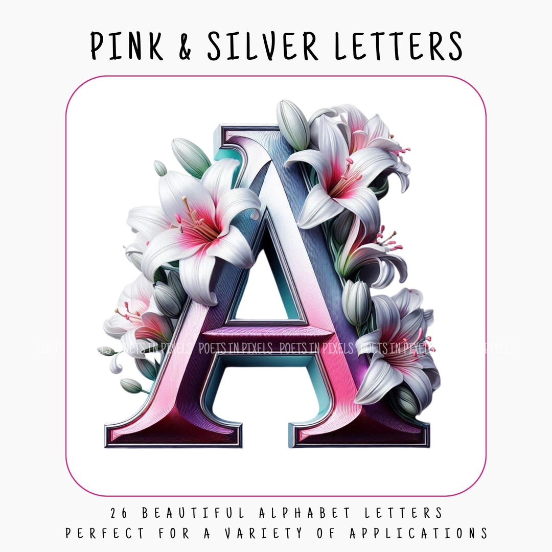 Pink & Silver Lily Alphabet Letters 26 Images - Etsy