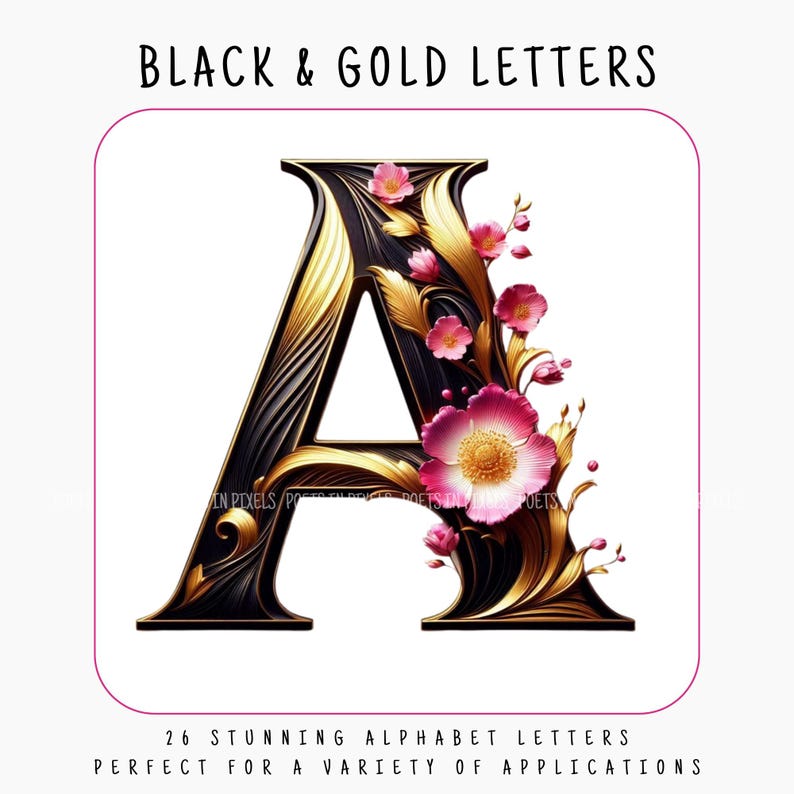 Black & Gold Alphabet Letters 26 Images - Etsy