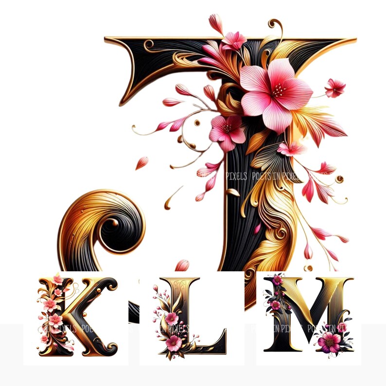 Black & Gold Alphabet Letters 26 Images - Etsy