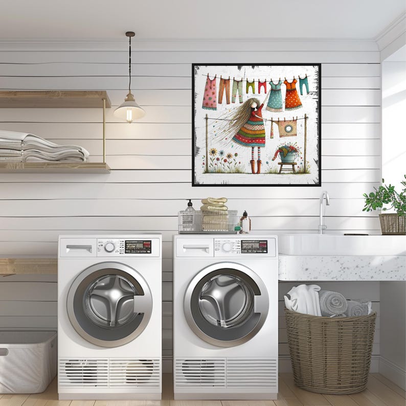 On the Line / Laundry Room Printable Wall Art / Square Wall Decor ...