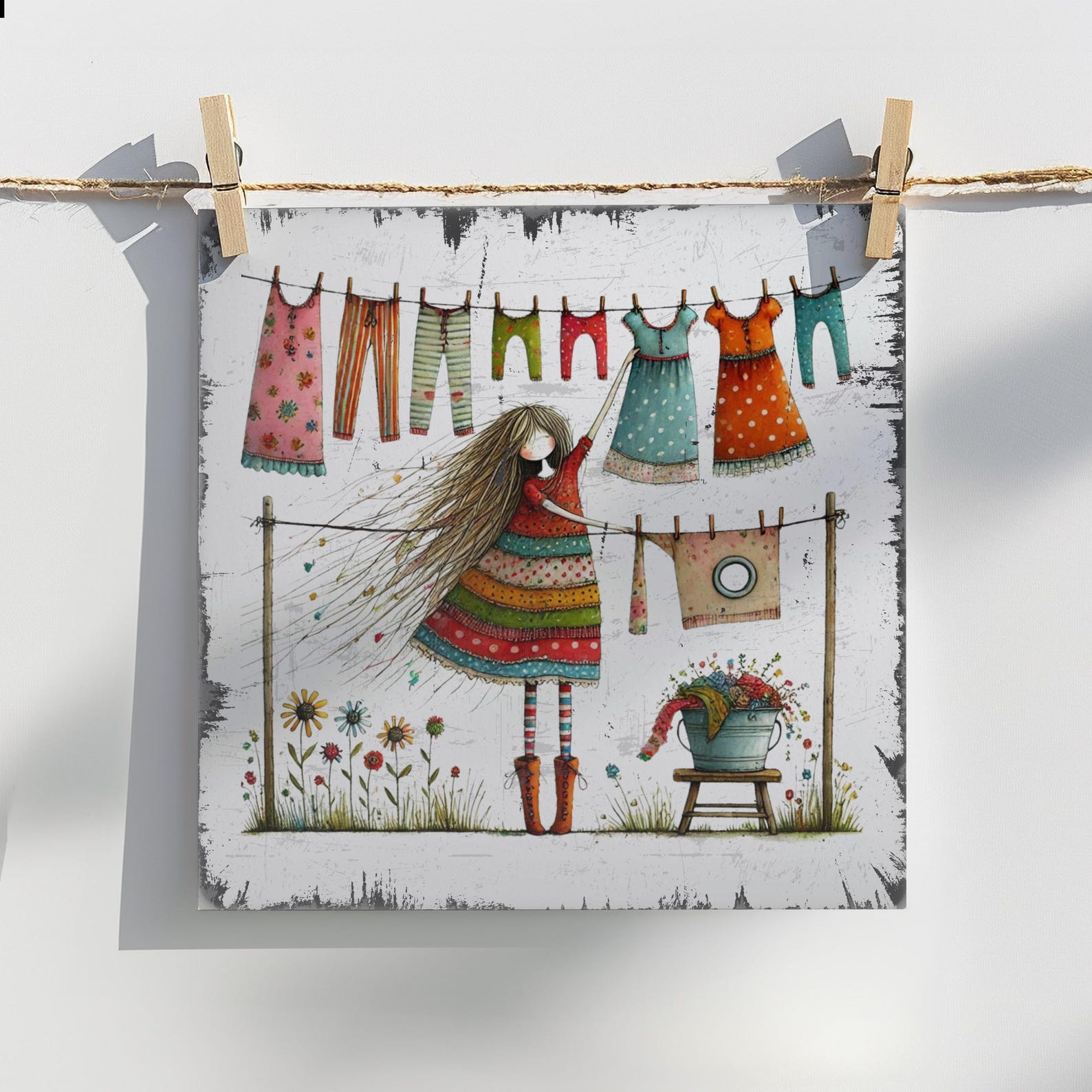 On the Line / Laundry Room Printable Wall Art / Square Wall Decor ...