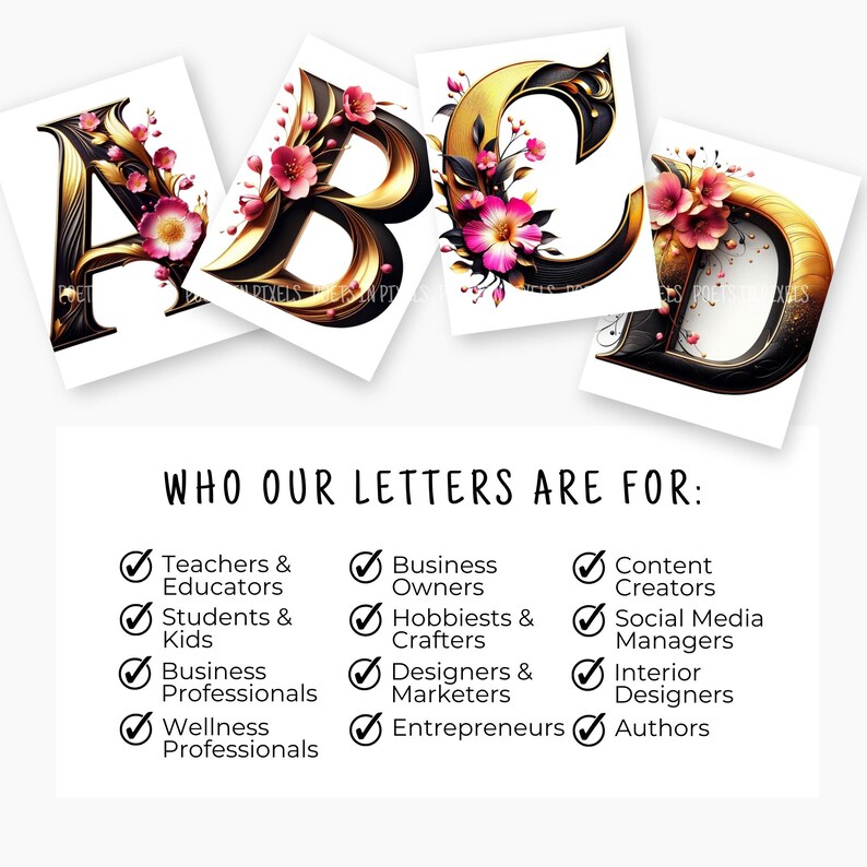 Black & Gold Alphabet Letters 26 Images - Etsy