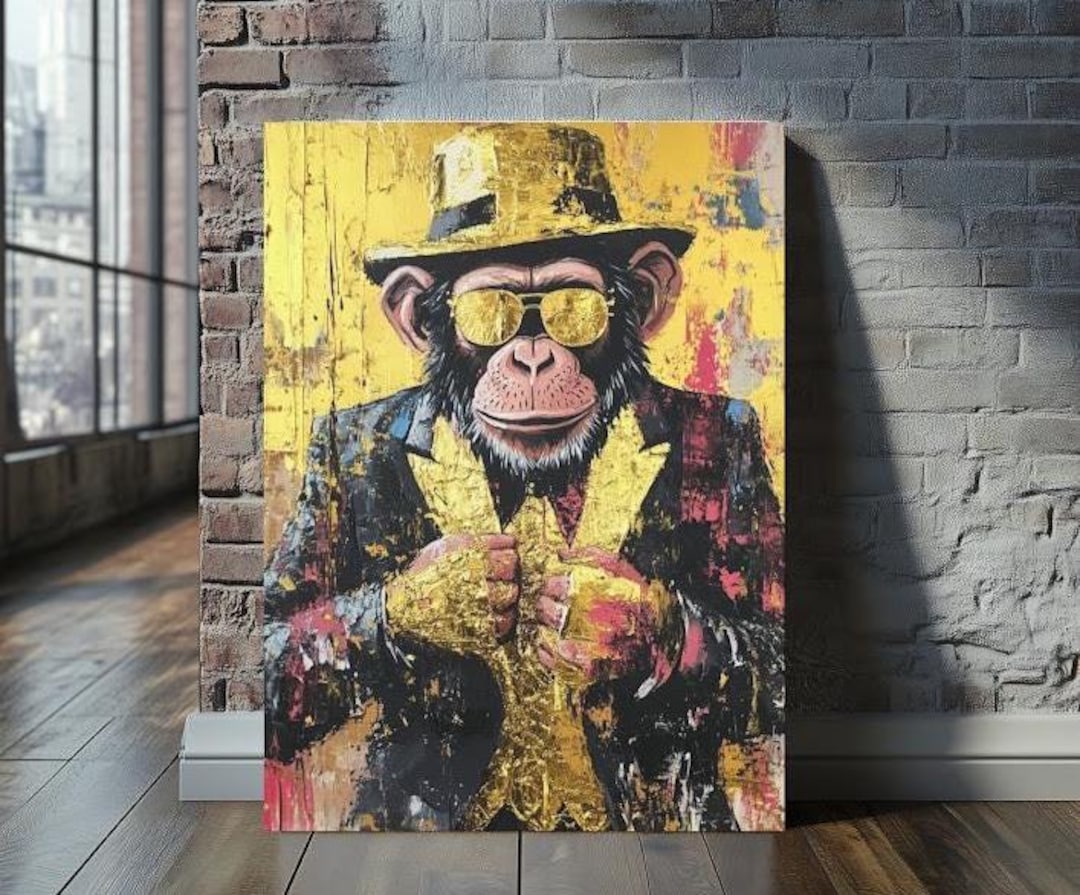 Cool Monkey Canvas Print | Graffiti Chimpanzee Wall Art | Bold Vintage ...