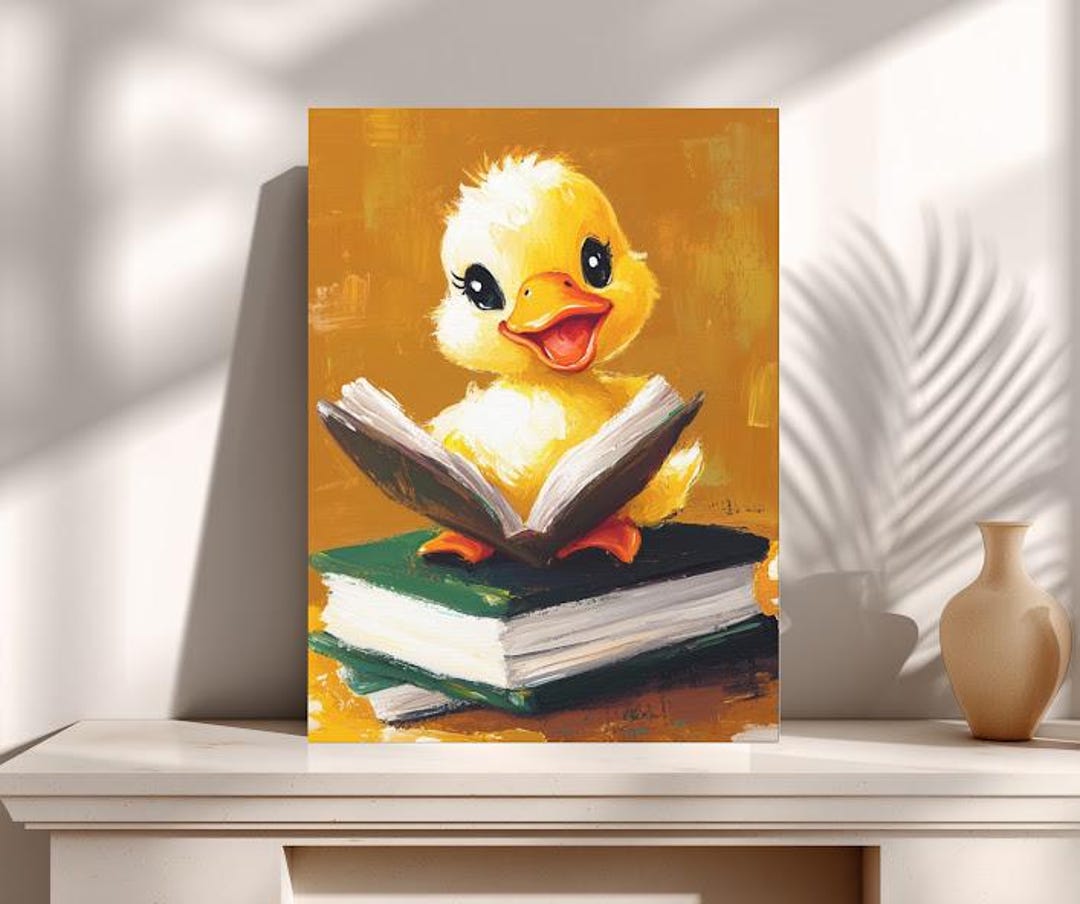 Yellow Duck Reading Book Art | Canvas or Poster Print | Whimsical ...