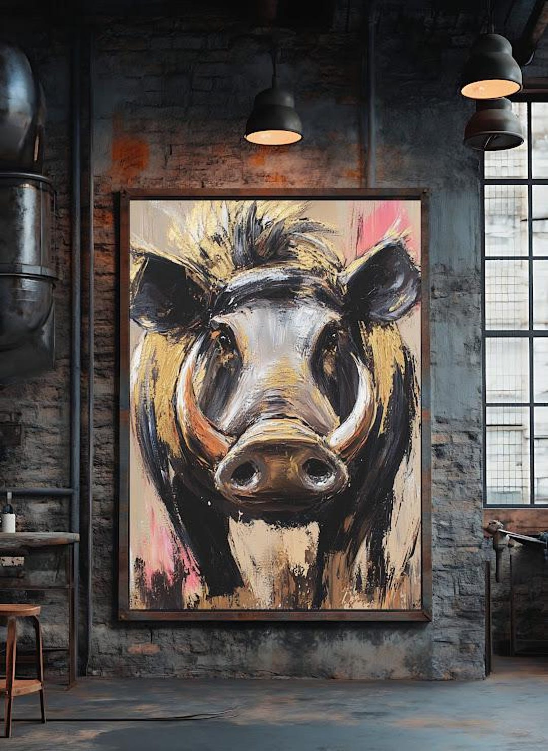 Warthog Canvas Wall Art | Wild Boar Painting | Rustic Animal Decor ...