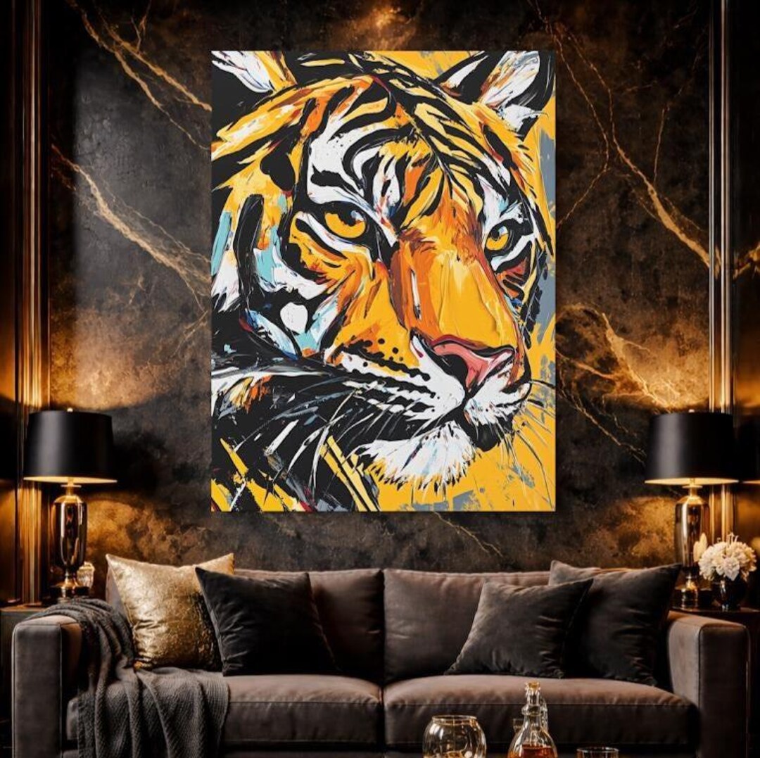 Colorful Tiger Face Canvas | Abstract Wildlife Print | Big Cat ...