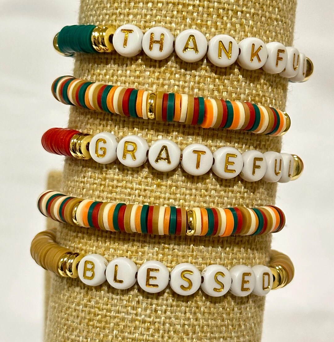 Custom Thanksgiving Bracelets - Thankful, Grateful, Blessed - Etsy