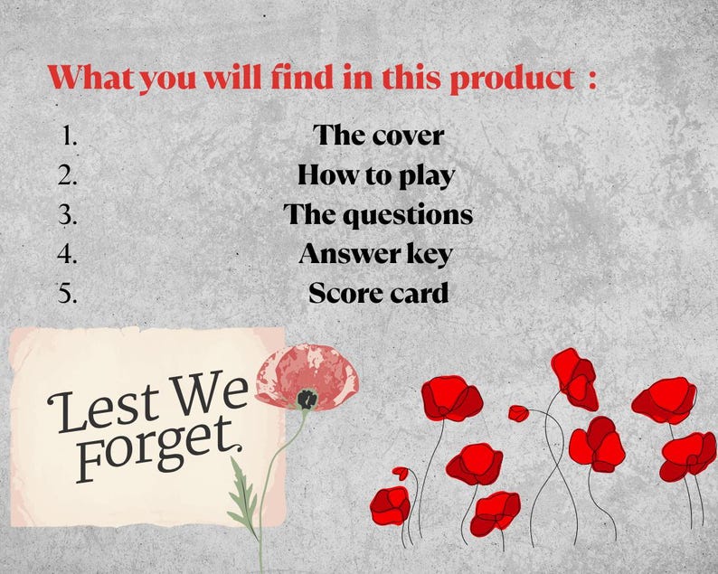 Remembrance Day Quiz for Kids | Printable Classroom Activity | Veterans ...
