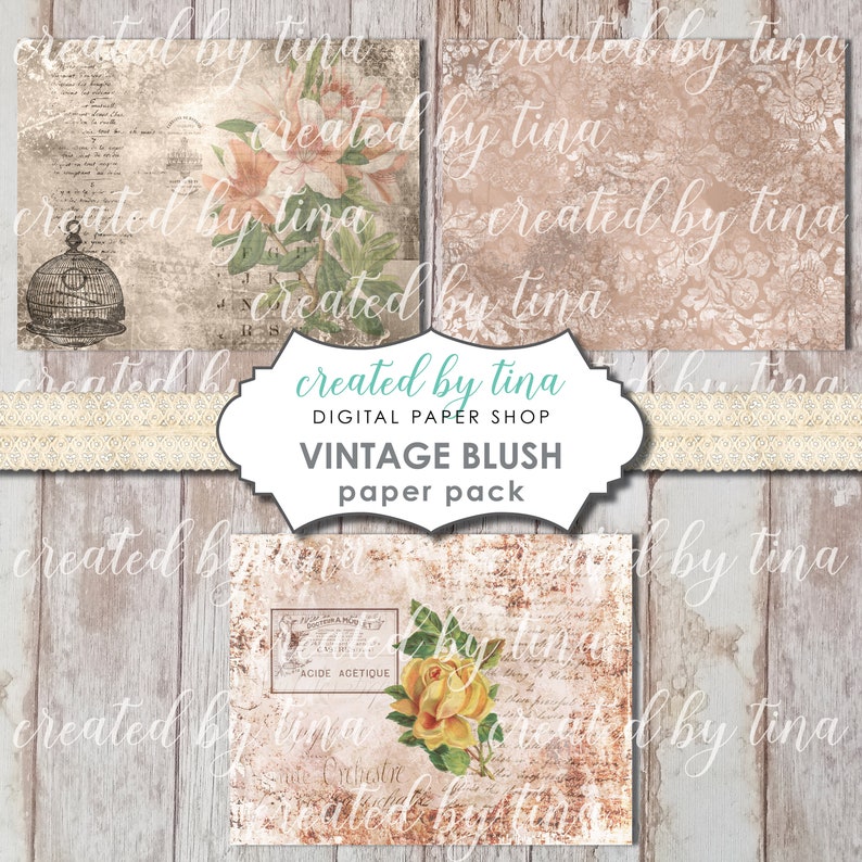 VINTAGE BLUSH Digital Papers Instant Download Created by Tina - Etsy