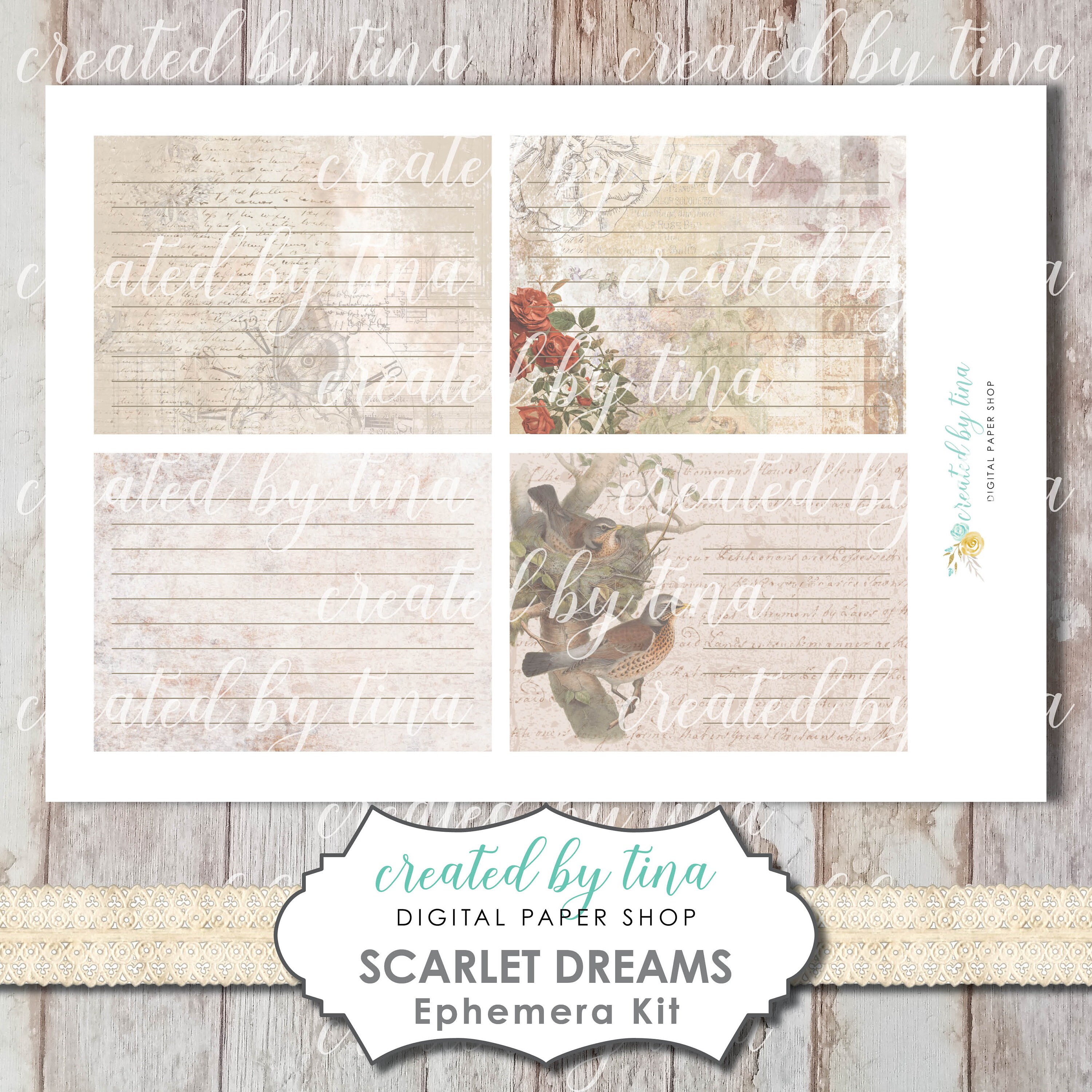SCARLET DREAMS Add on Ephemera Kit Printable Paper Instant Download ...