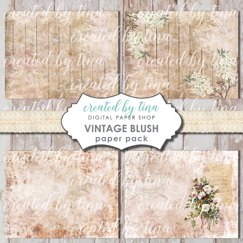 VINTAGE BLUSH Digital Papers Instant Download Created by Tina - Etsy