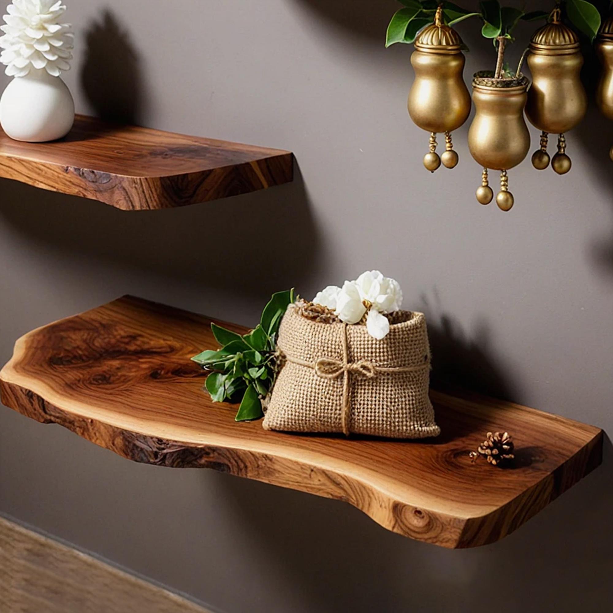 Solid Wood Floating Shelves, Wall Mounted Floating Shelves for Kitchen ...