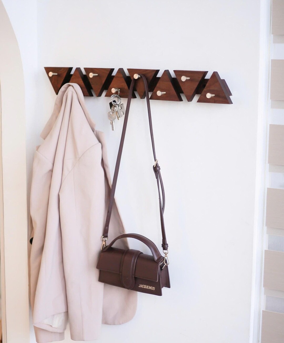 Geometric Wall-mounted Coat Rack in Solid Walnut Wood Modern Triangle ...