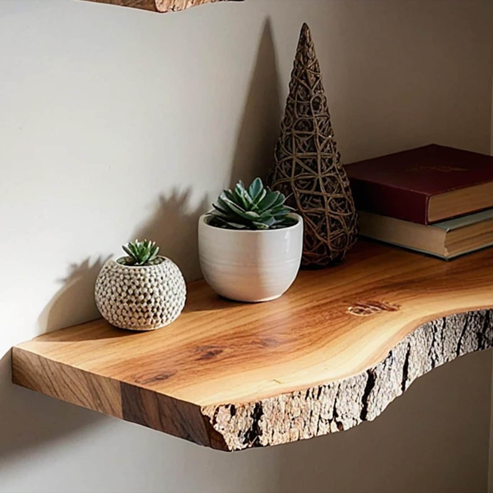 Floating Wooden Shelves, Floating Wooden Shelves With Live Wood Edges ...