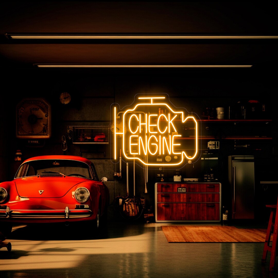 Check Engine Neon Sign, Auto Shop Signage, Garage Neon Sign, Gift for ...