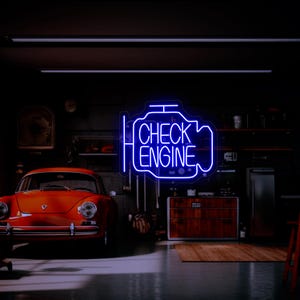 Check Engine Neon Sign, Auto Shop Signage, Garage Neon Sign, Gift for ...