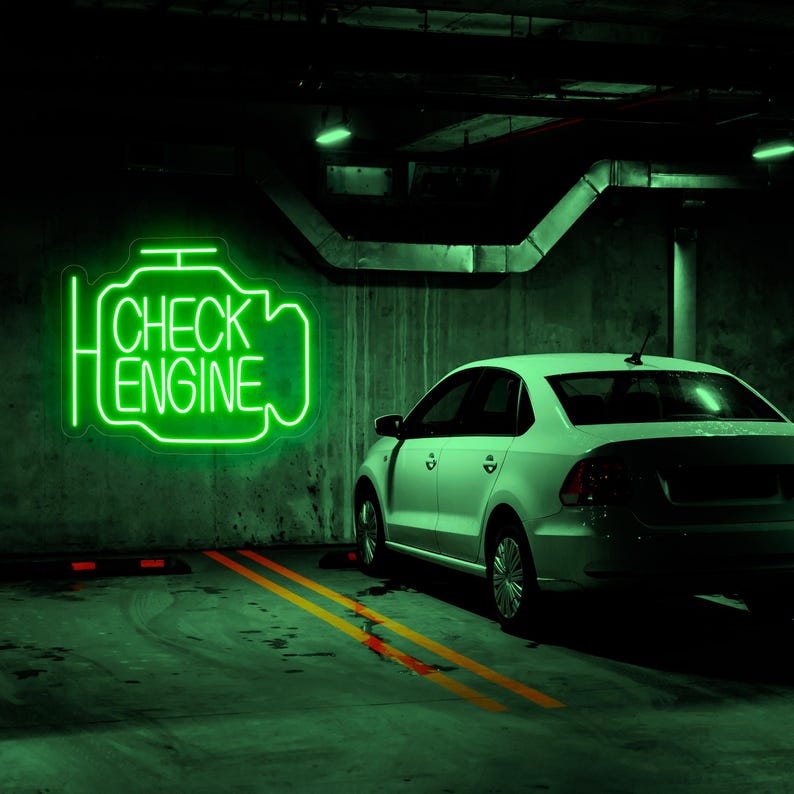 Check Engine Neon Sign, Auto Shop Signage, Garage Neon Sign, Gift for ...